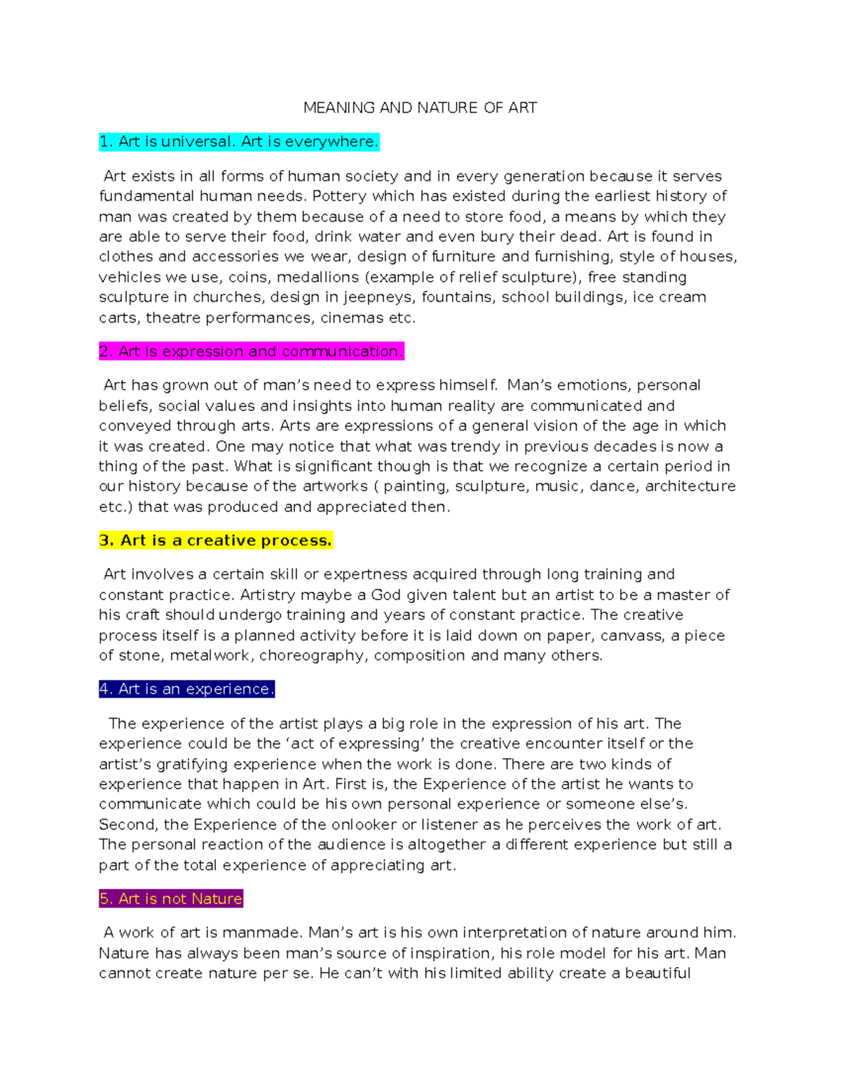 Meaning AND Nature OF ART Lesson - MEANING AND NATURE OF ART Art is ...