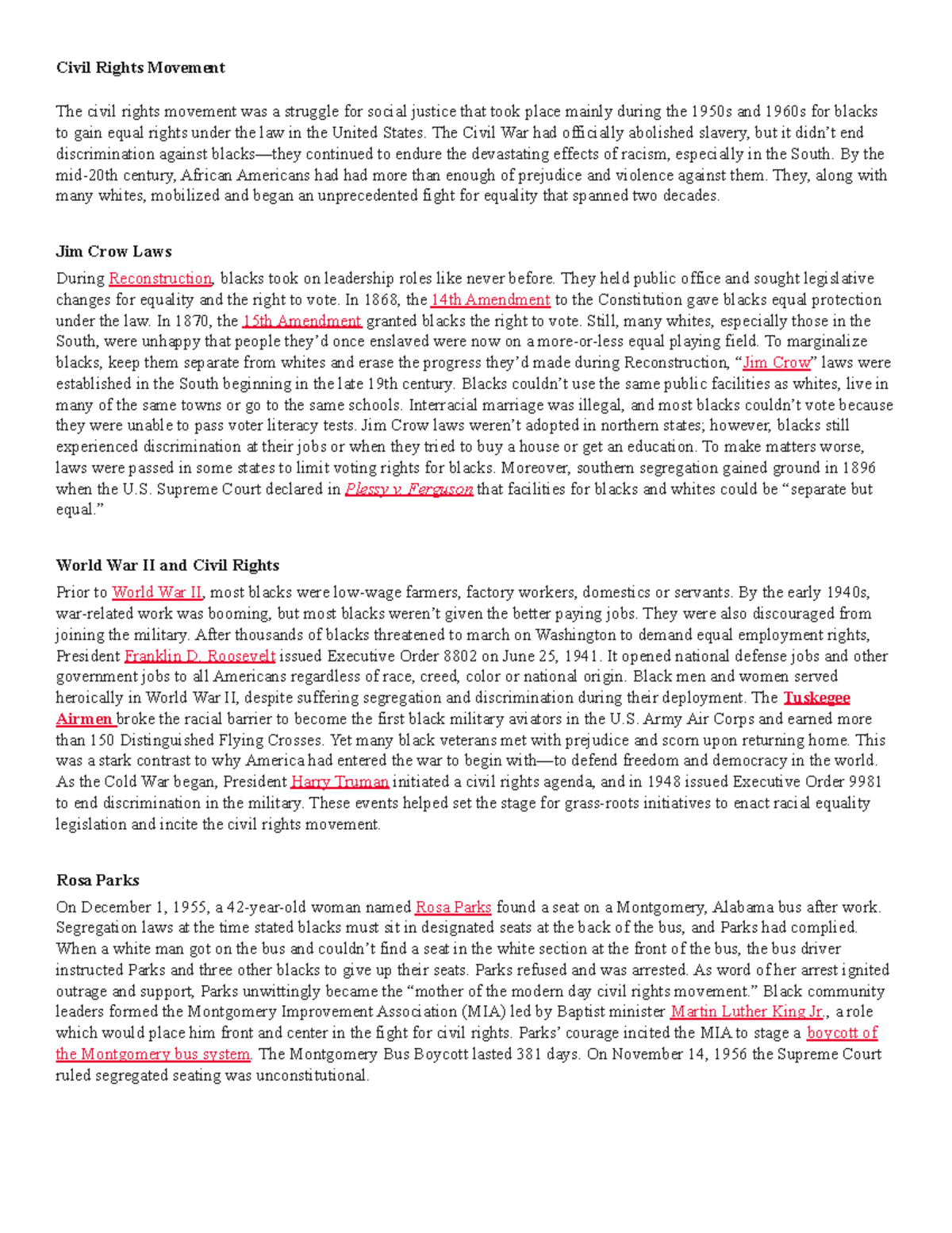 Civil Rights Movement Read & Reflect - Civil Rights Movement The civil ...