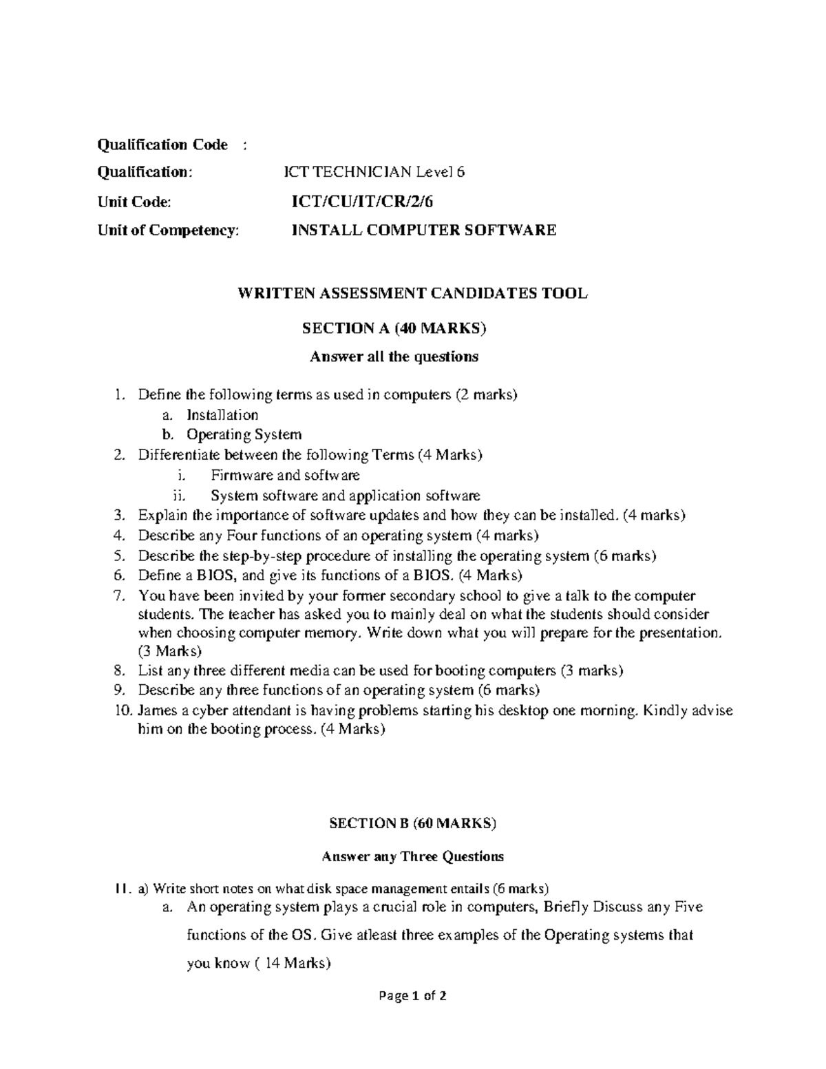 Ictcuitcr 26 Install Computer Software - Page 1 of 2 Qualification Code : Qualification: ICT ...