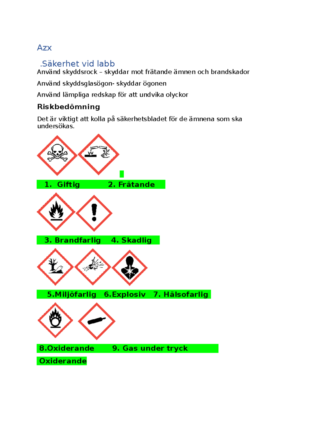 Kemi ateckningar - prov 1 (Automatiskt återställd) - Azx .Säkerhet vid ...