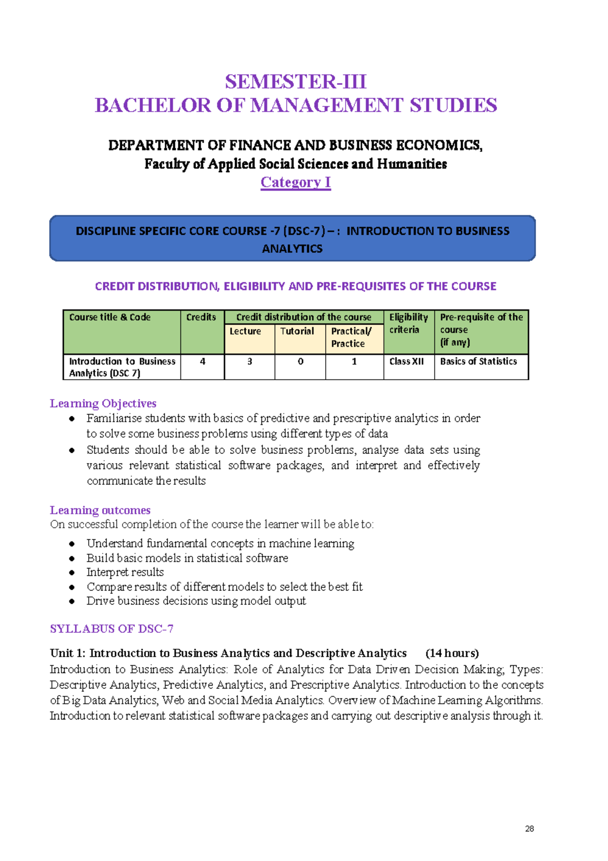 Syllabus Sem 3 - SEMESTER-III BACHELOR OF MANAGEMENT STUDIES DEPARTMENT ...
