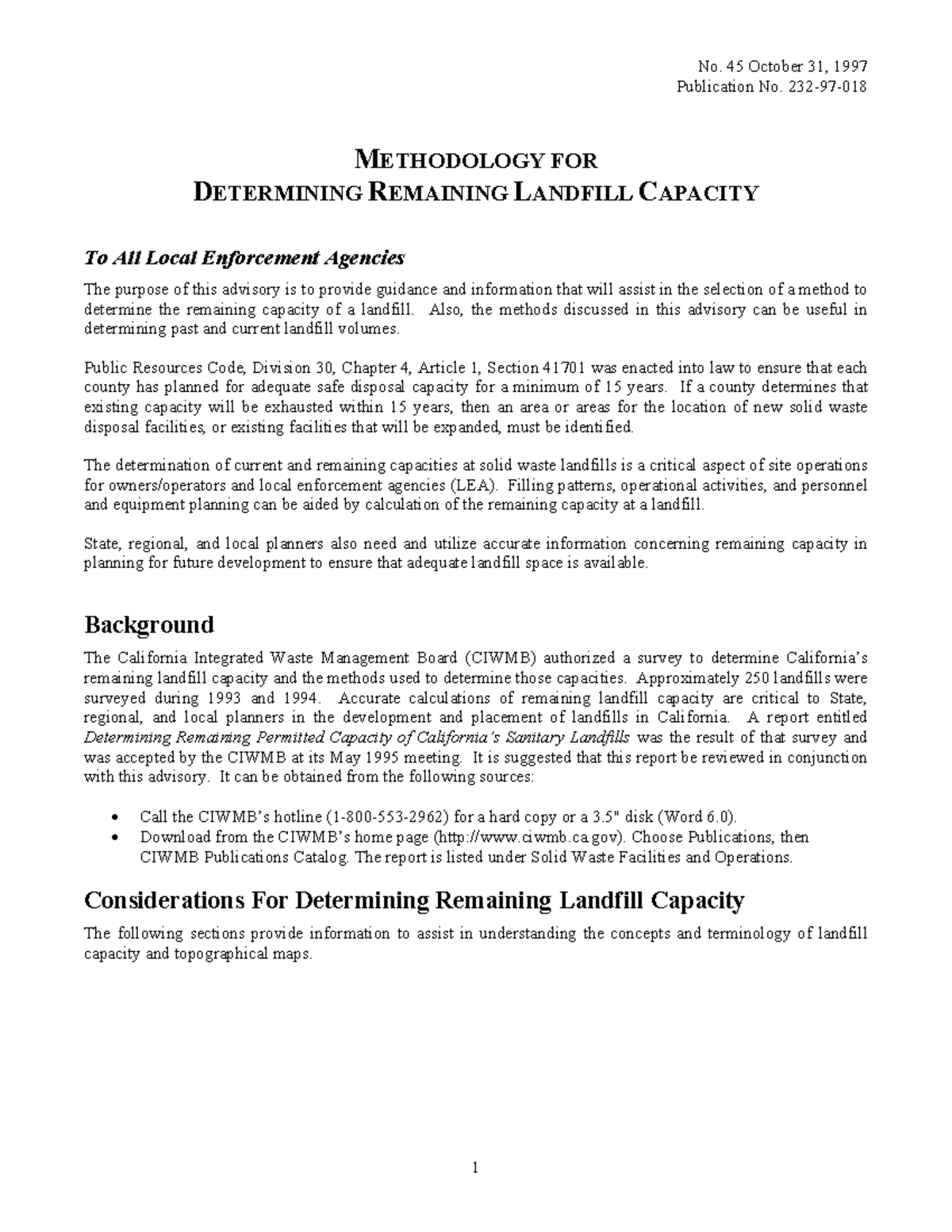 Landfill-capacity-guidance - No. 45 October 31, 1997 Publication No ...