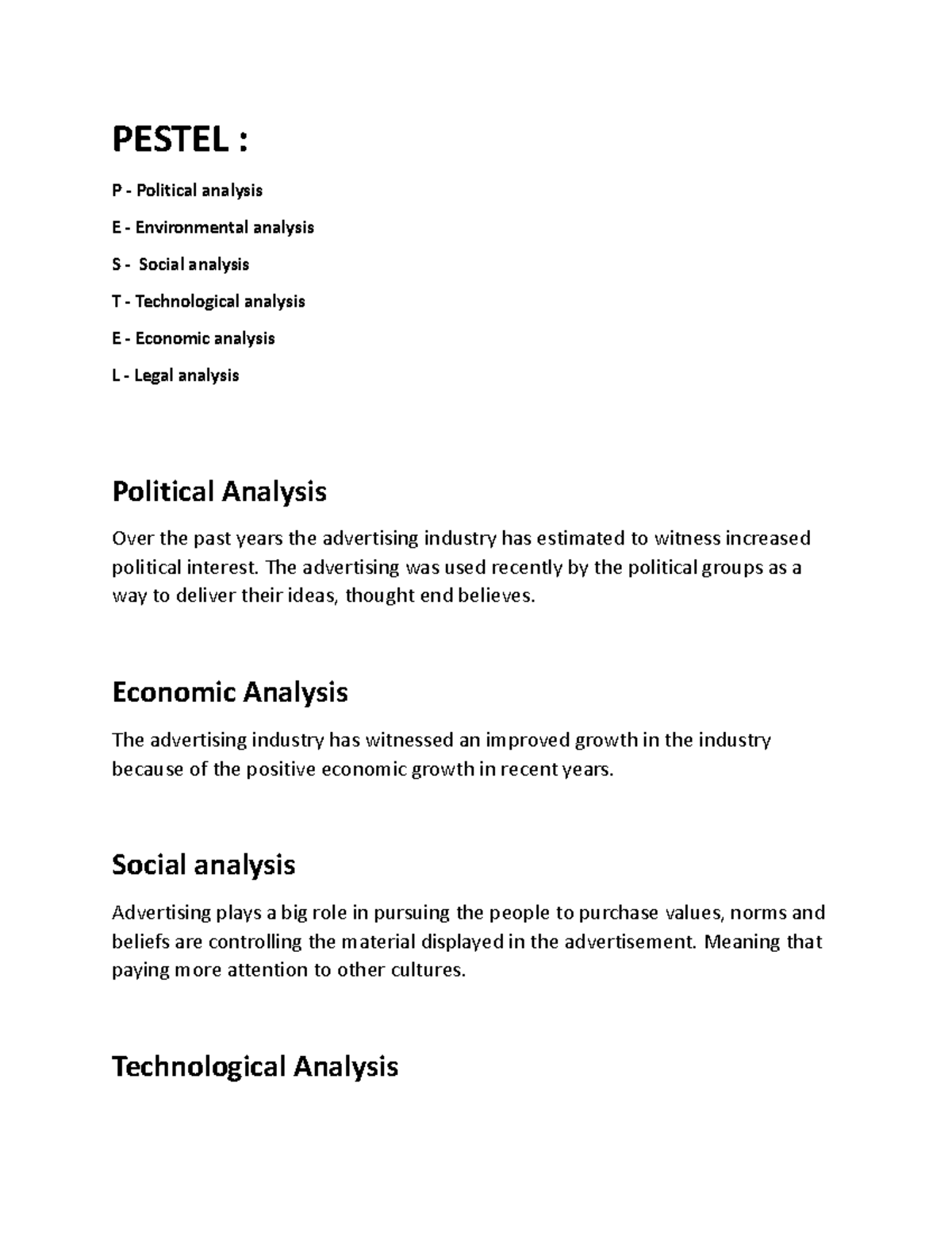 Pestel - PESTEL : P - Political analysis E - Environmental analysis S ...