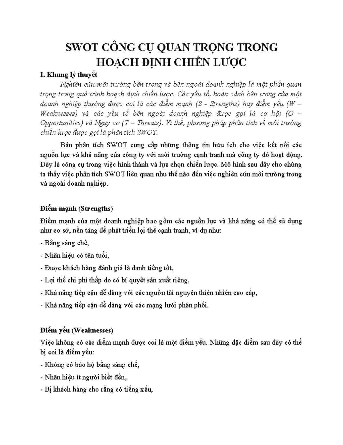 01 - SWOT c ng cụ quan trọng trong hoạch định chiến lược - SWOT CÔNG CỤ QUAN TRỌNG TRONG HOẠCH ...