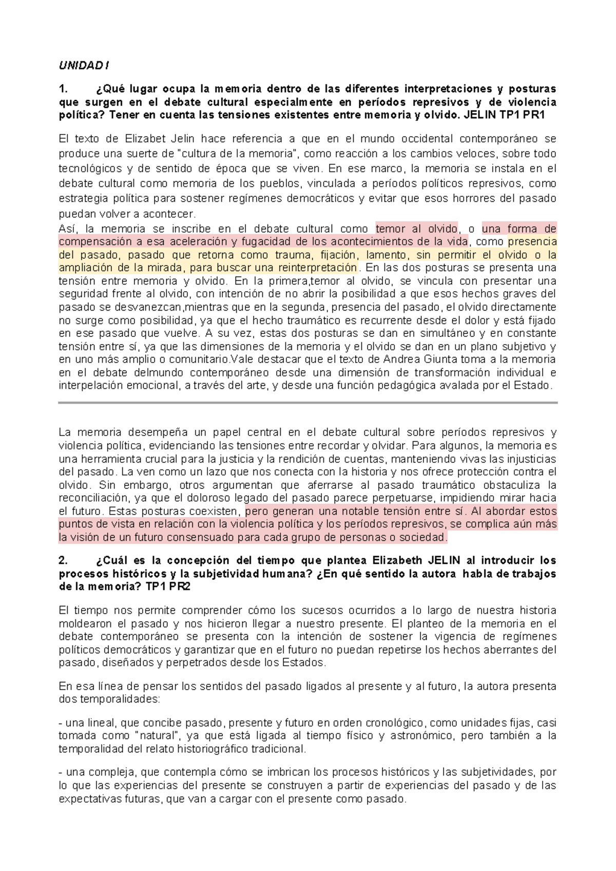 1er Parcial TPA - Preguntas Y Respuestas - UNIDAD I ¿Qué lugar ocupa la memoria dentro de las ...