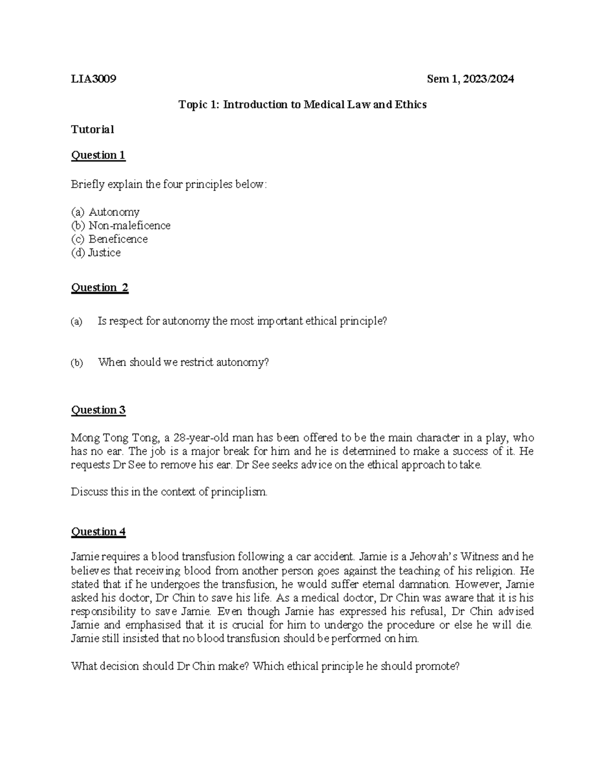 Tutorial 1 - LIA3009 Sem 1, 2023/ Topic 1: Introduction to Medical Law ...