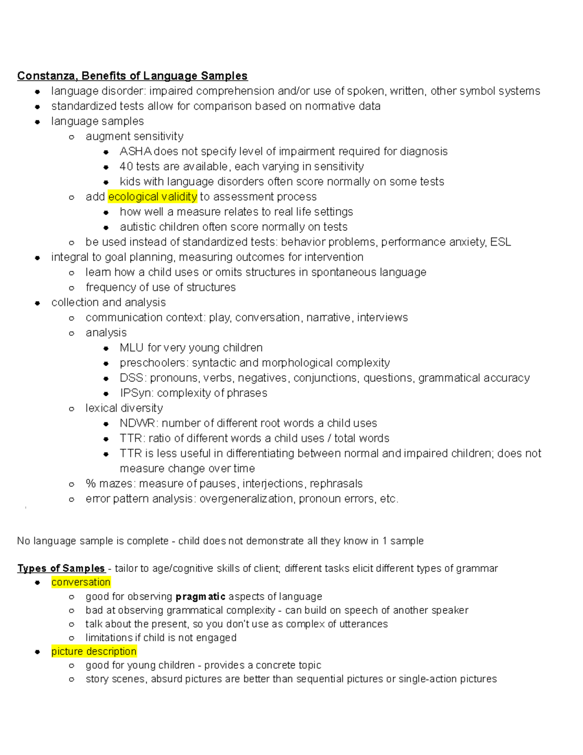Benefits of Language Samples for Language Disorder Assessment - Studocu