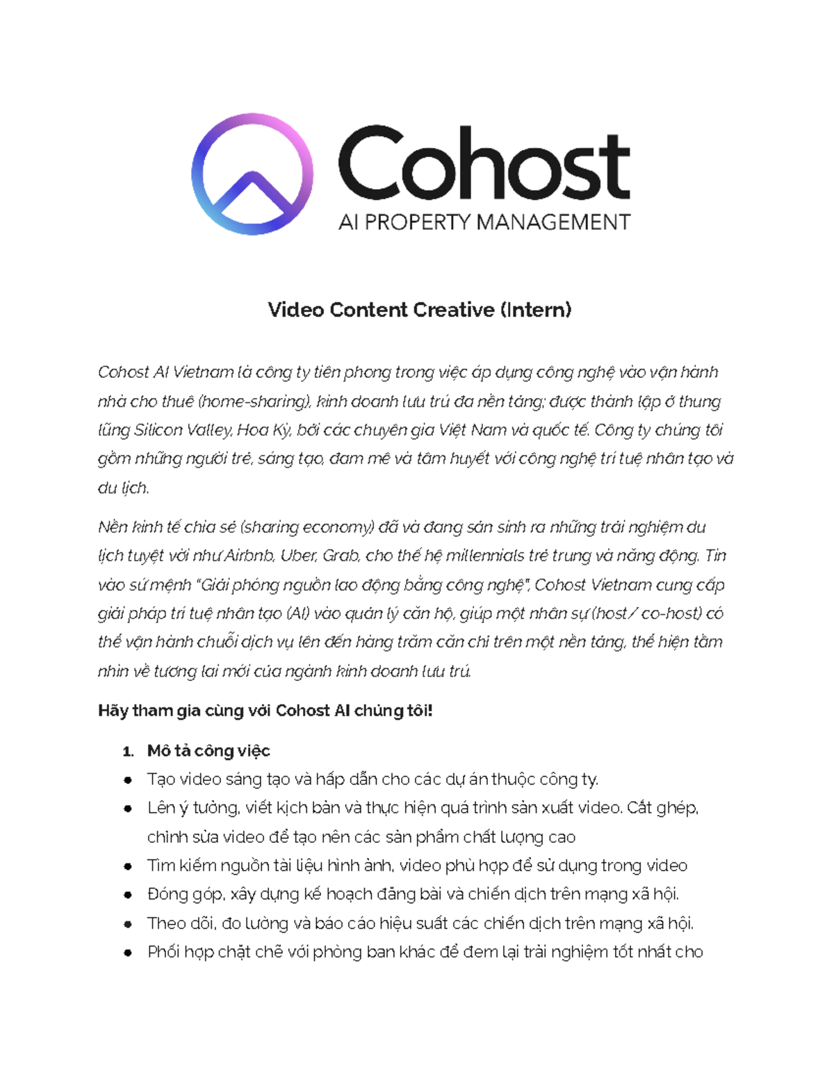 [JD] Video Content Creative Intern - Cohost AI - Video Content Creative ...