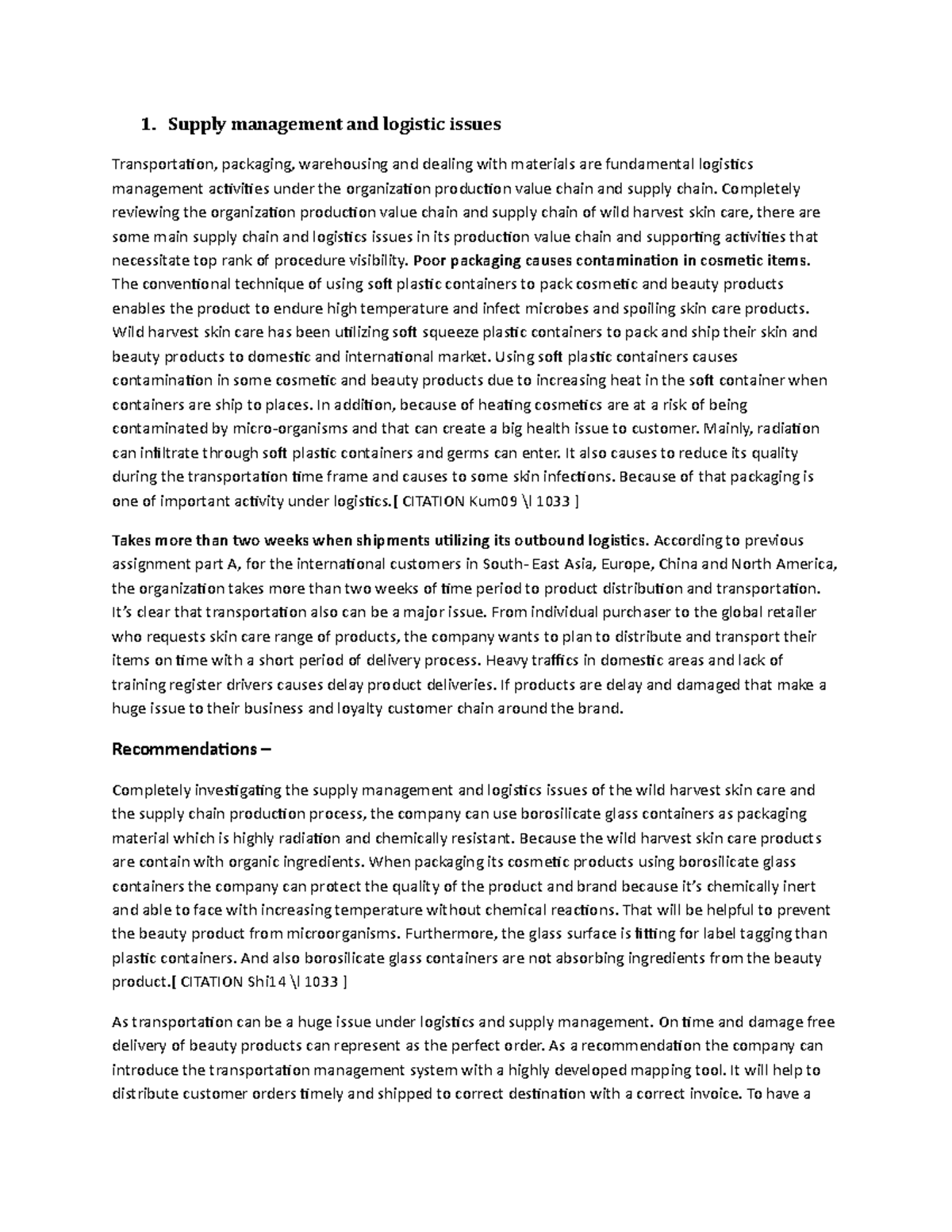 Operation Management 2 Final 1 Supply Management And Logistic Issues