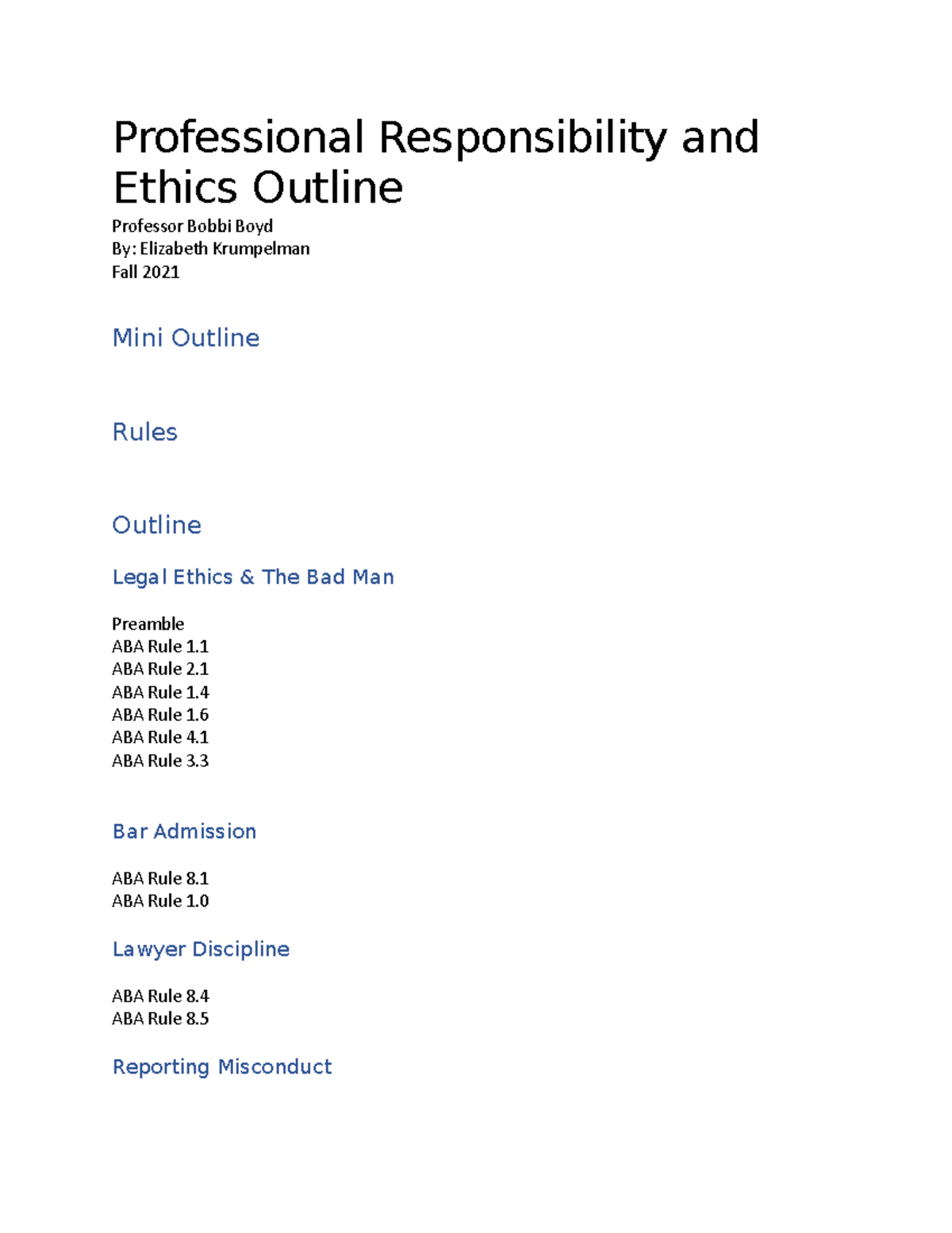 Pro Res Outline - Professional Responsibility and Ethics Outline ...