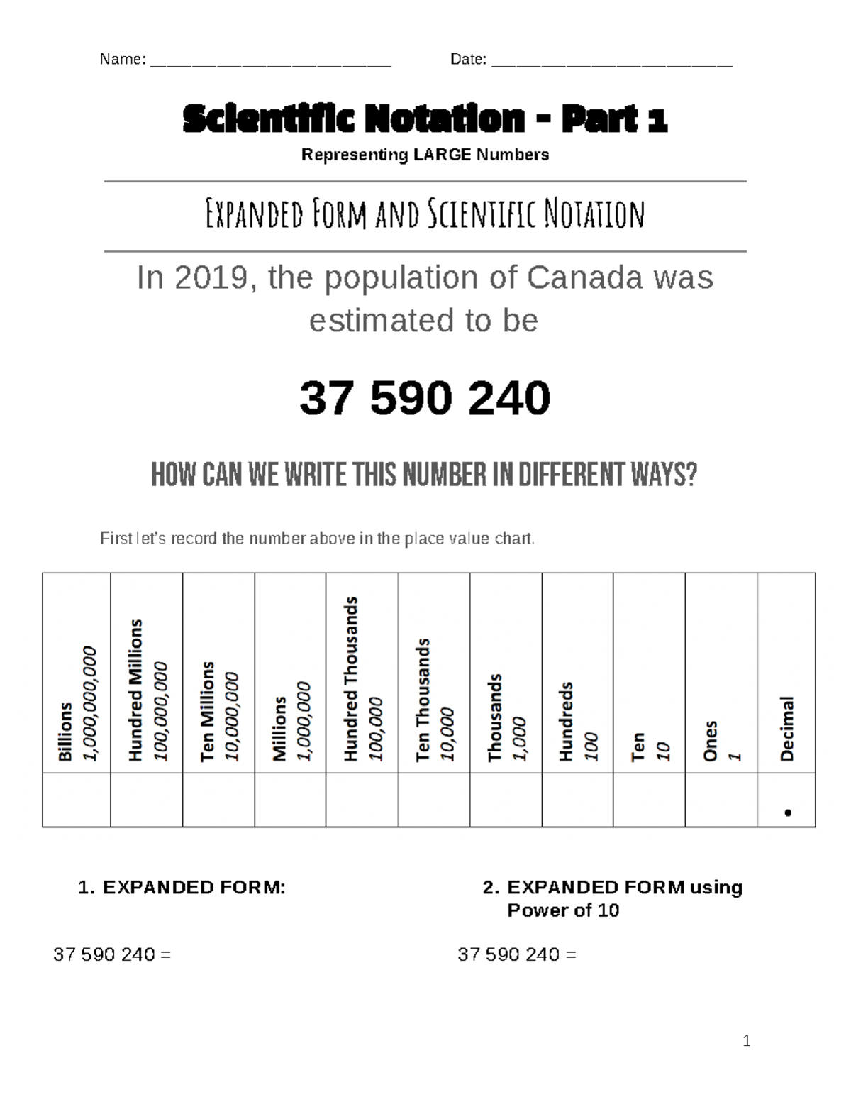 B - Scientific Notation - Handout - Google Docs - Scientific Notation ...