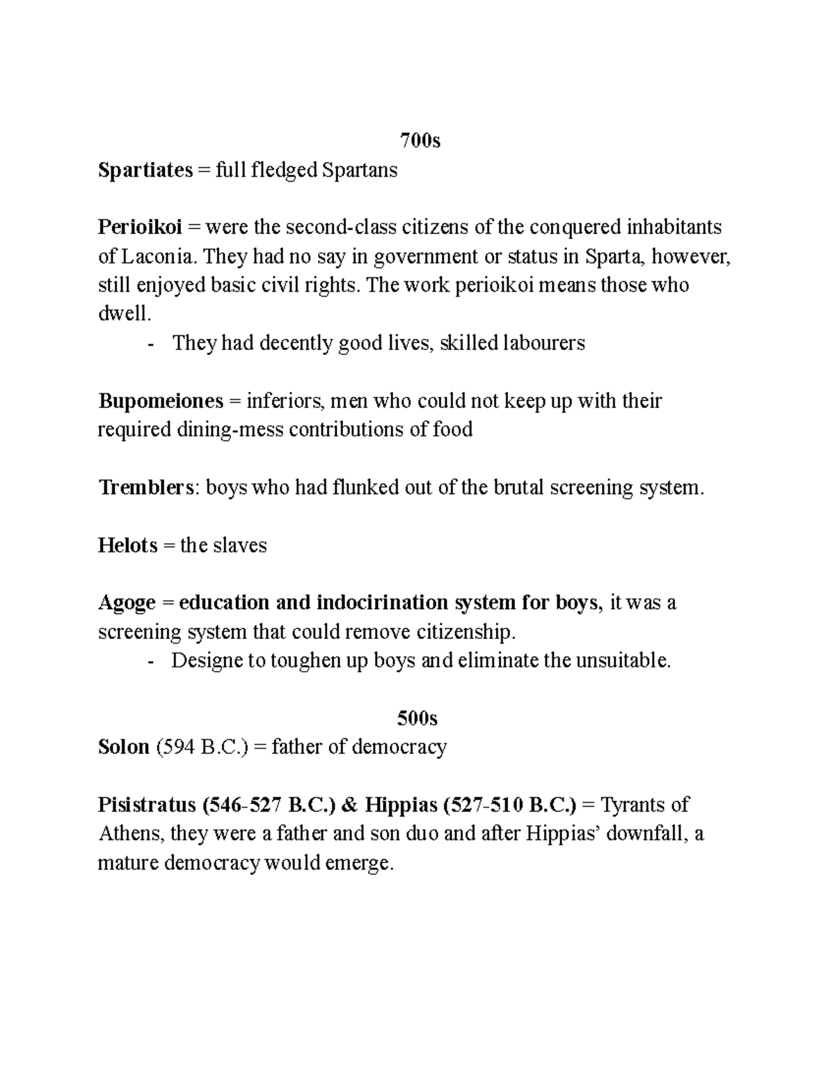 Ancient Civ 1100 Important Terms and People - 700s Spartiates = full ...