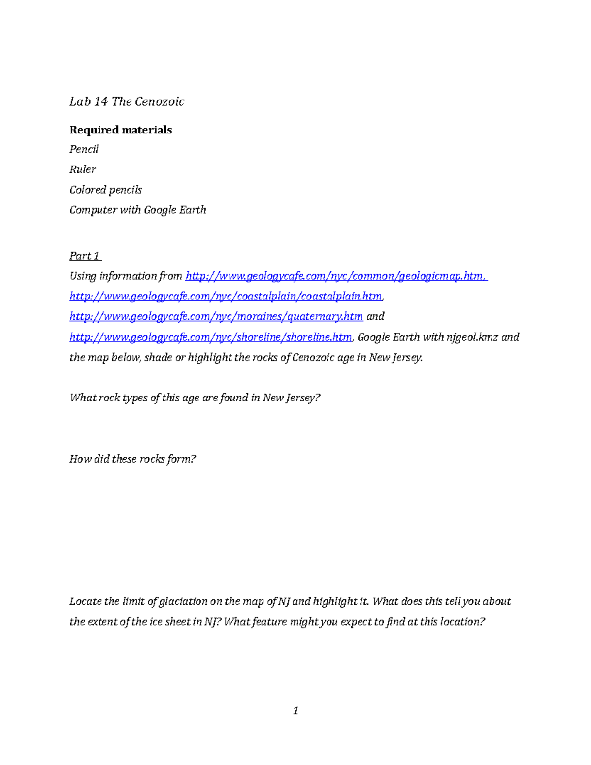 Lab 14 - The Cenozoic - LAB WORK - Lab 14 The Cenozoic Required ...