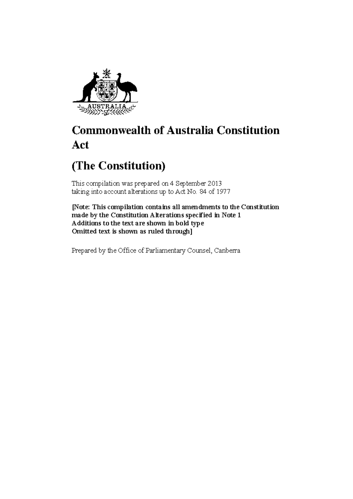Commonwealth of Australia Constitution Act - Commonwealth of Australia ...