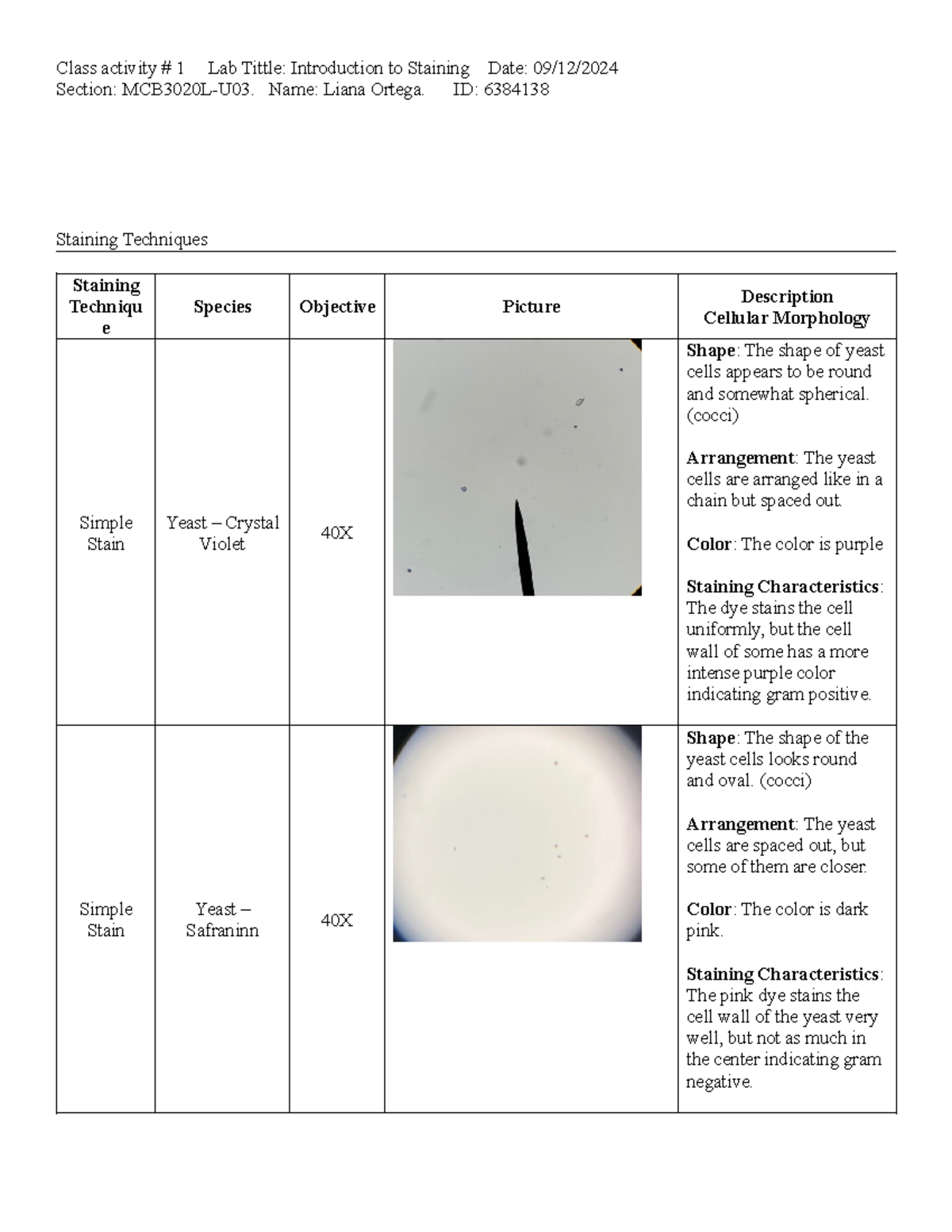 Class Activity 1 Template-1 - Class activity # 1 Lab Tittle: Introduction to Staining Date: 09 ...