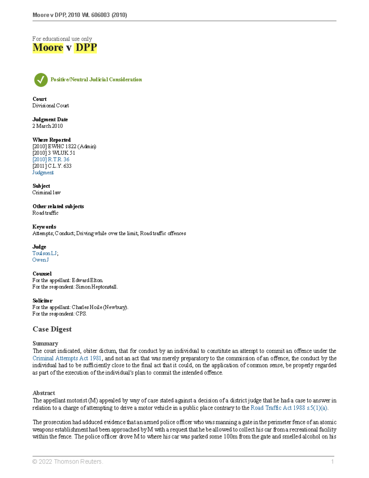 Moore v DPP - Internet Law - CUHK - Studocu