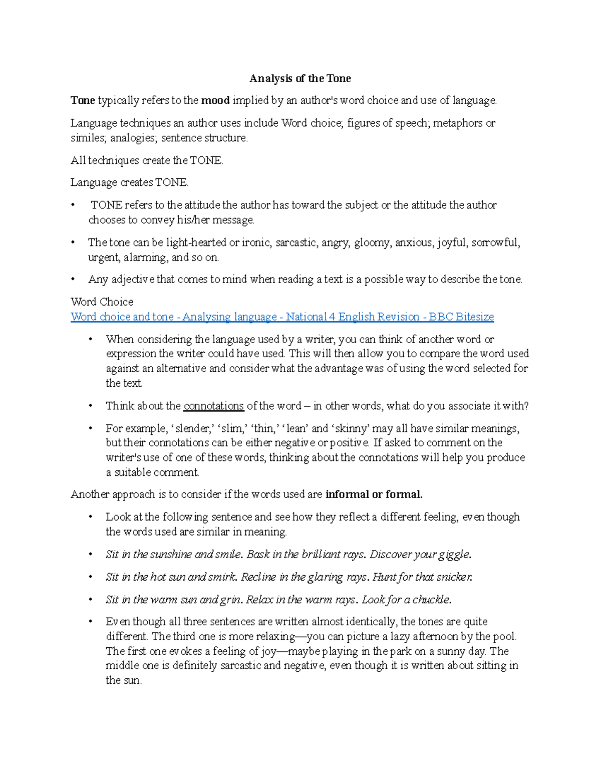 Analysis of the tone - ;;;;;; - Analysis of the Tone Tone typically ...