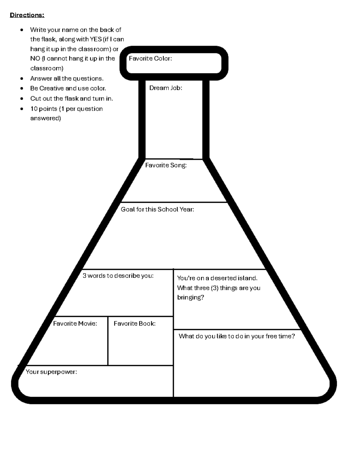 All About Me Flask-1 - nothing - Favorite Color: Dream Job: Favorite ...
