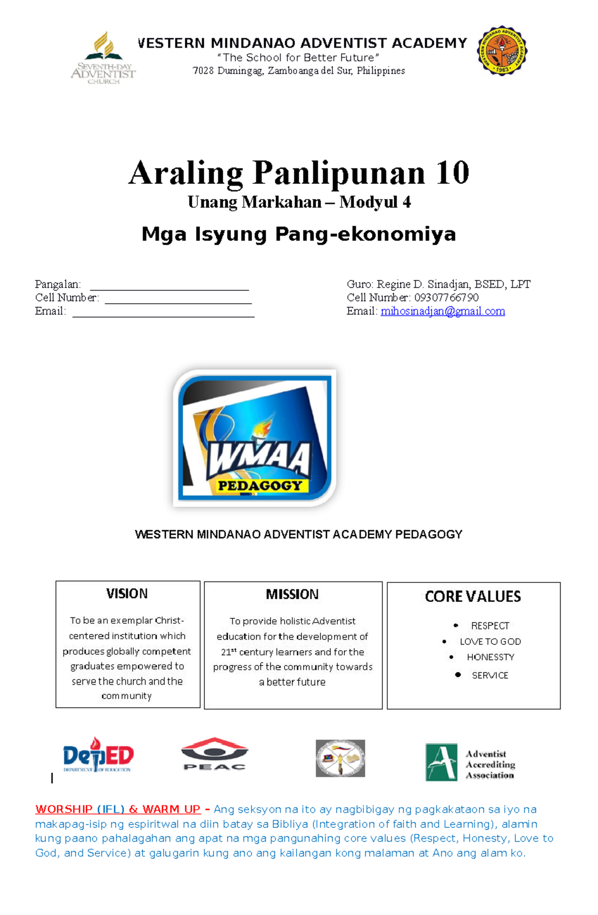 AP 10 Q2-M1 - module - WESTERN MINDANAO ADVENTIST ACADEMY “The School ...