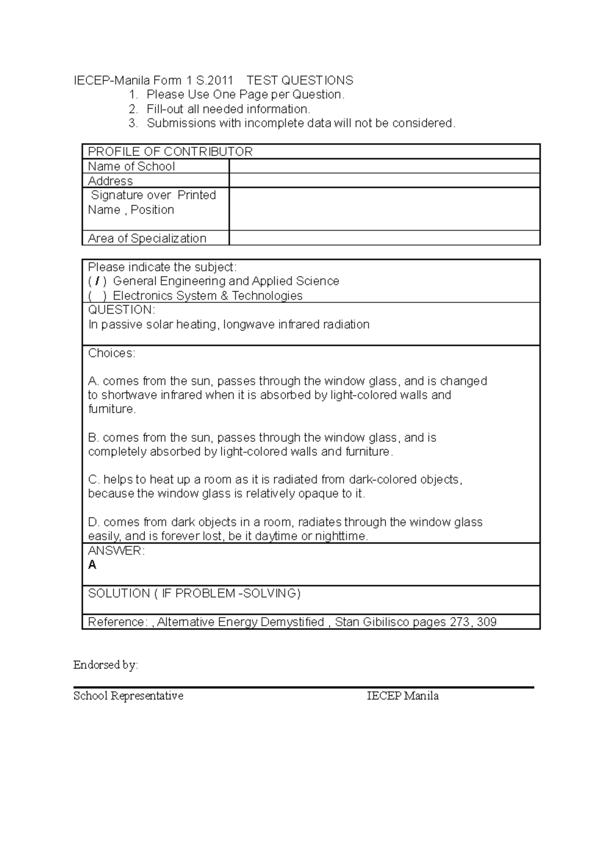 GEAS 01 - Reviewer - IECEP-Manila Form 1 S TEST QUESTIONS 1. Please Use ...