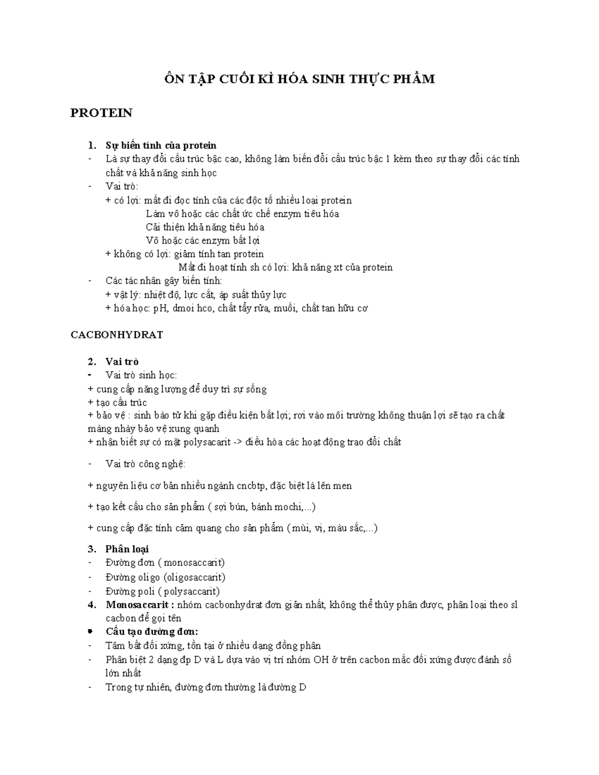 ÔN TẬP CUỐI KÌ HÓA SINH THỰC PHẨM - ÔN TẬP CUỐI KÌ HÓA SINH THỰC PHẨM ...