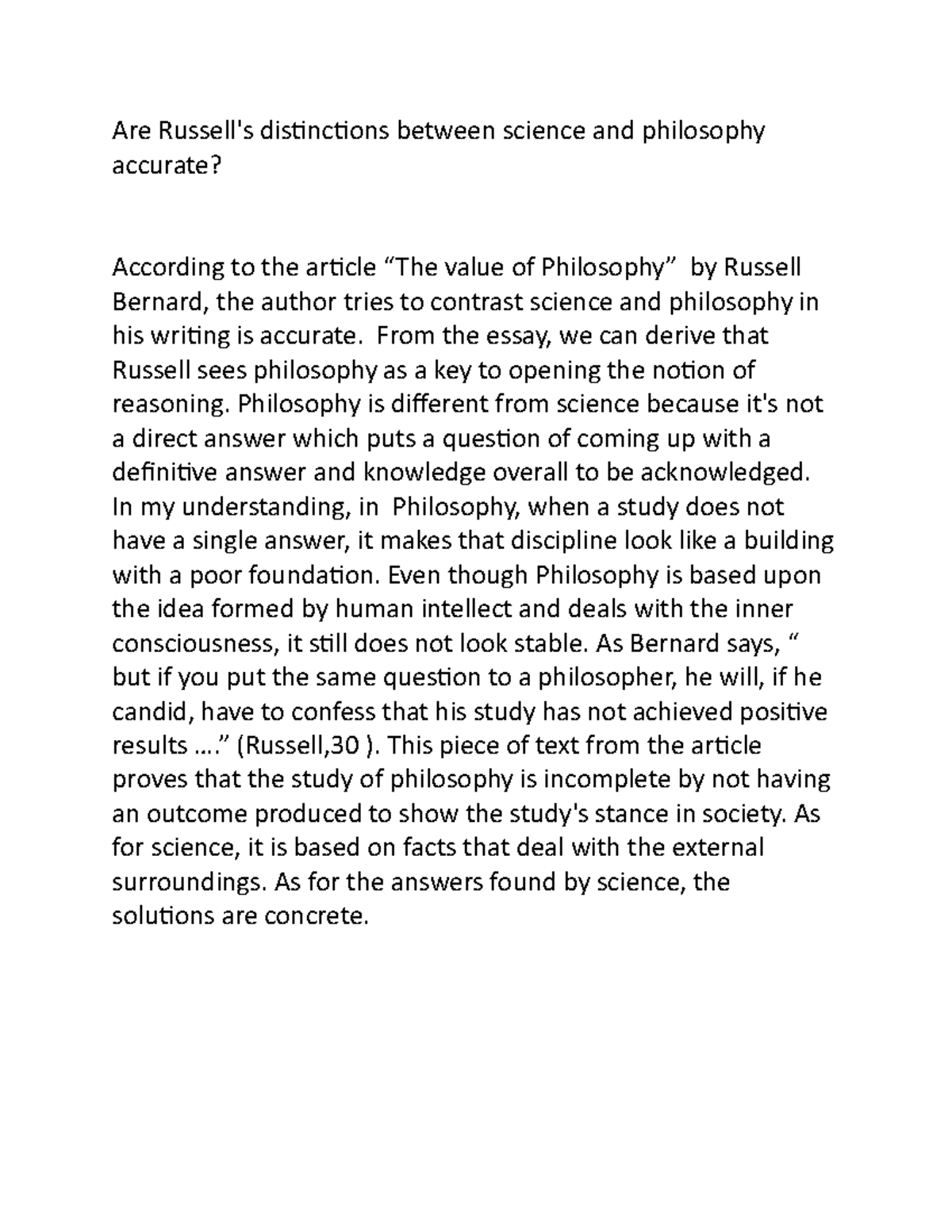 Are Russell's distinctions between science and philosophy accurate ...