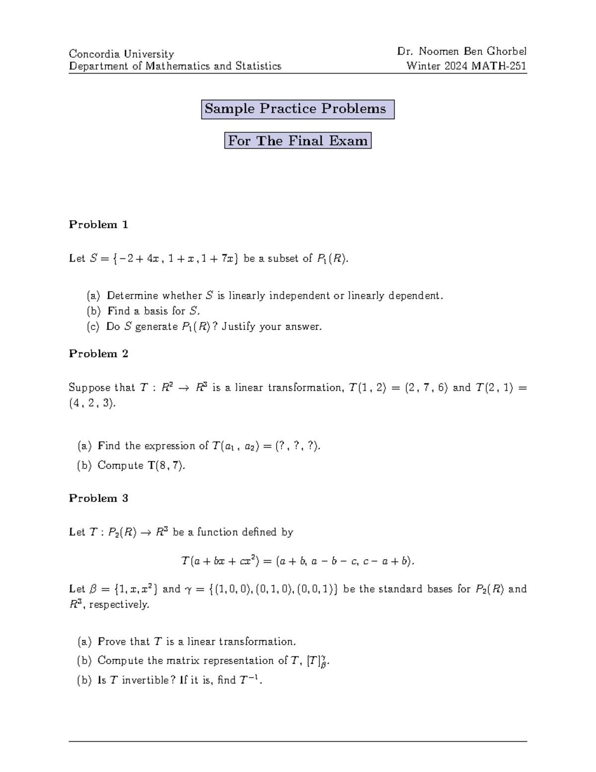 Practice Problem W24 - Concordia University Department of Mathematics ...