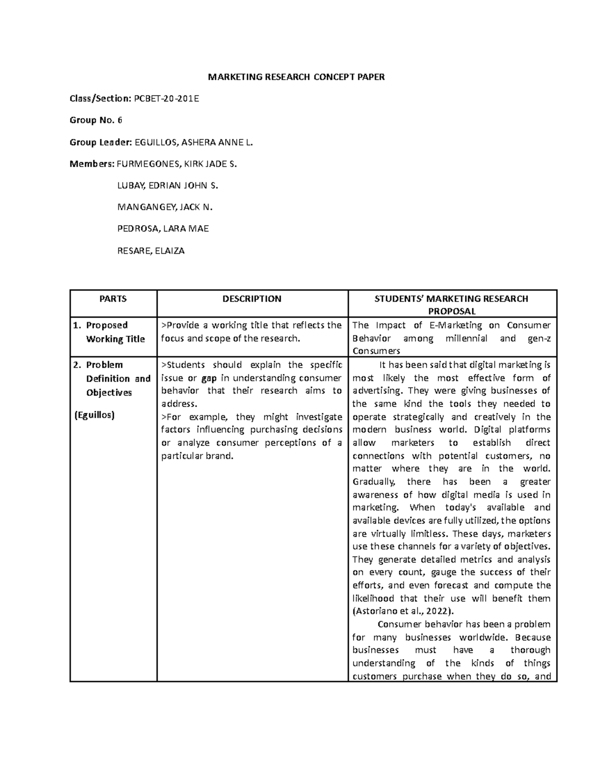 G6 Marketing Research Concept - MARKETING RESEARCH CONCEPT PAPER Class ...
