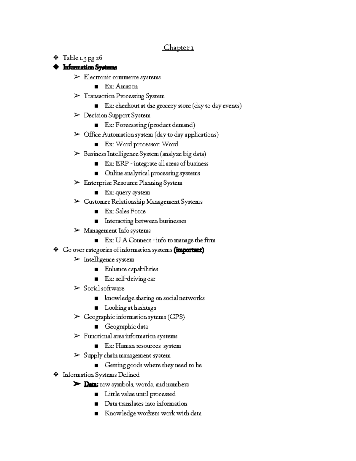 ISYS 2103 Lecture Notes (Unit 1 Exam) - Chapter 1 Table 1 pg 26 ...