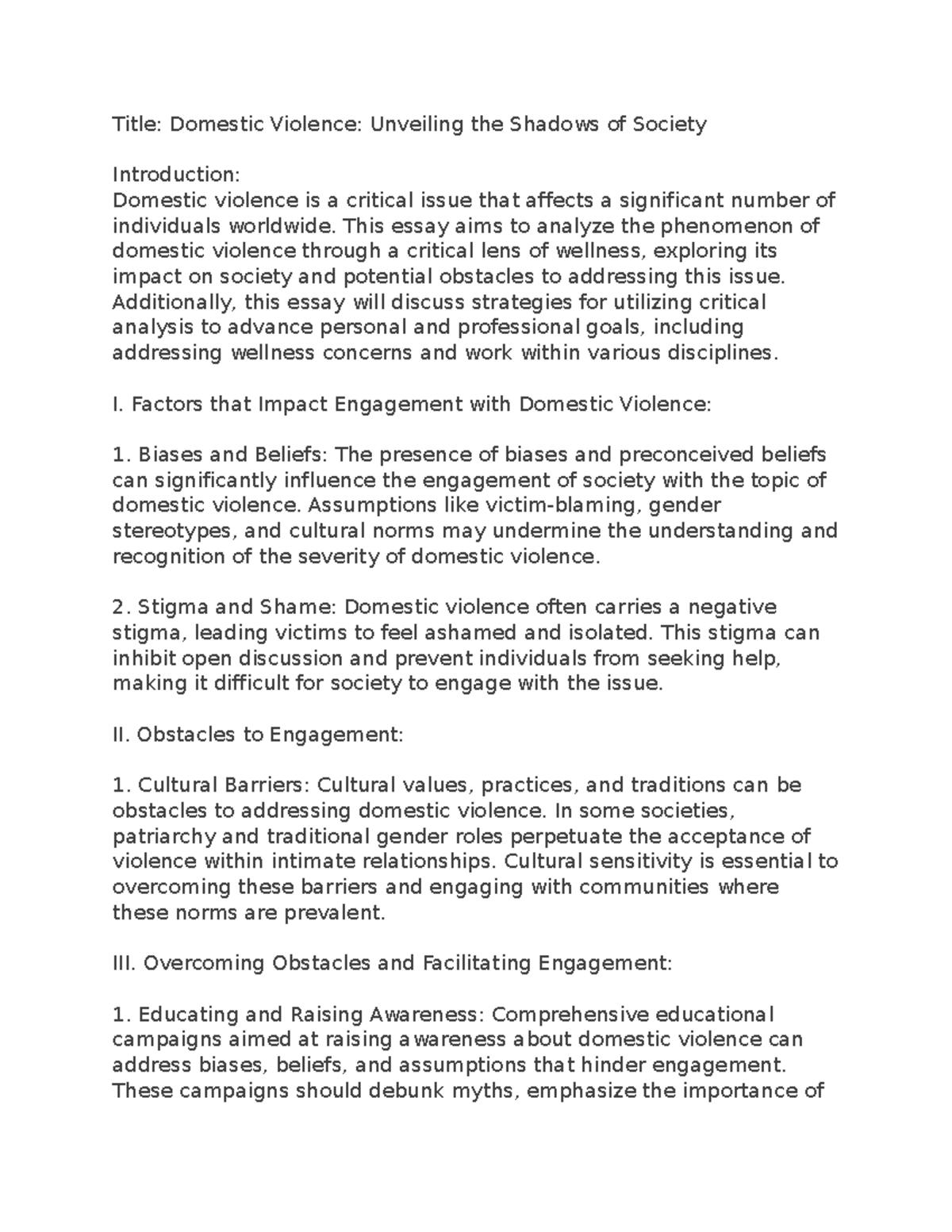 IDS 402 - study Module 4 - Title: Domestic Violence: Unveiling the ...