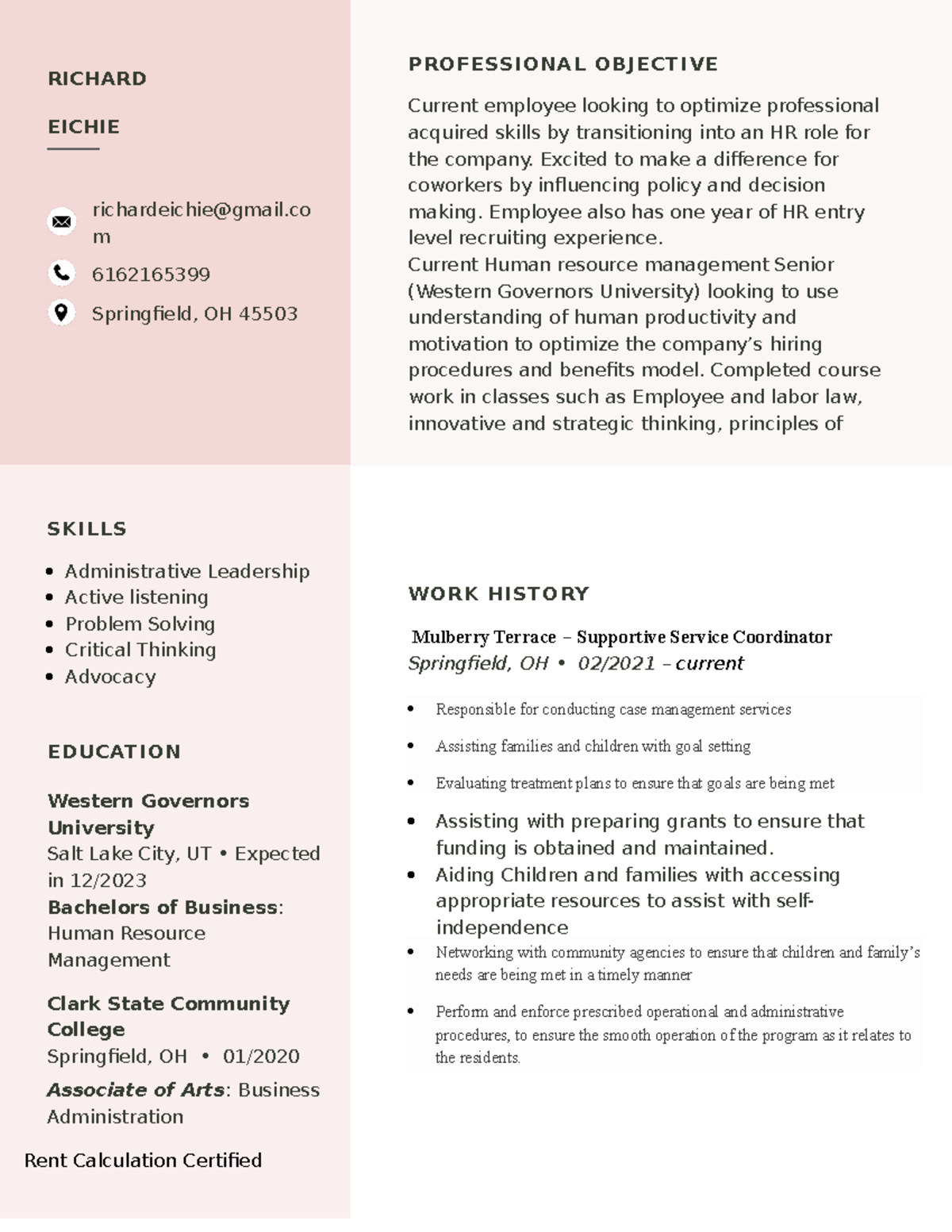 Resume oesterlen Hr generalist - RICHARD EICHIE richardeichie@gmail m ...