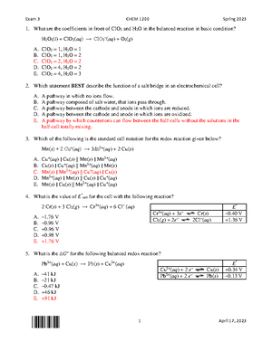 Chem 2 Exam 3 S2022 Form A - 1 April 18, 2022 Balance the redox ...