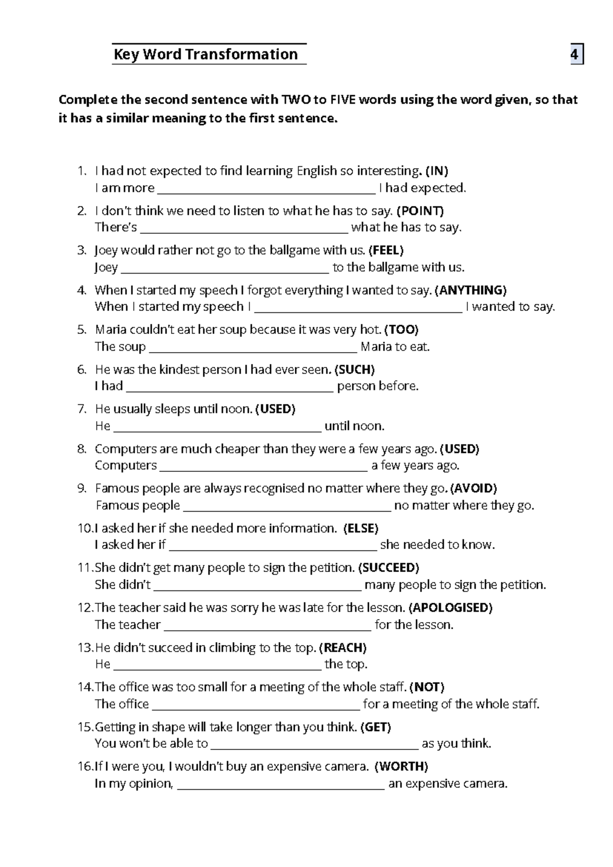 Rephrasings - extra practice 2 - english-practice B 2 Key Word ...