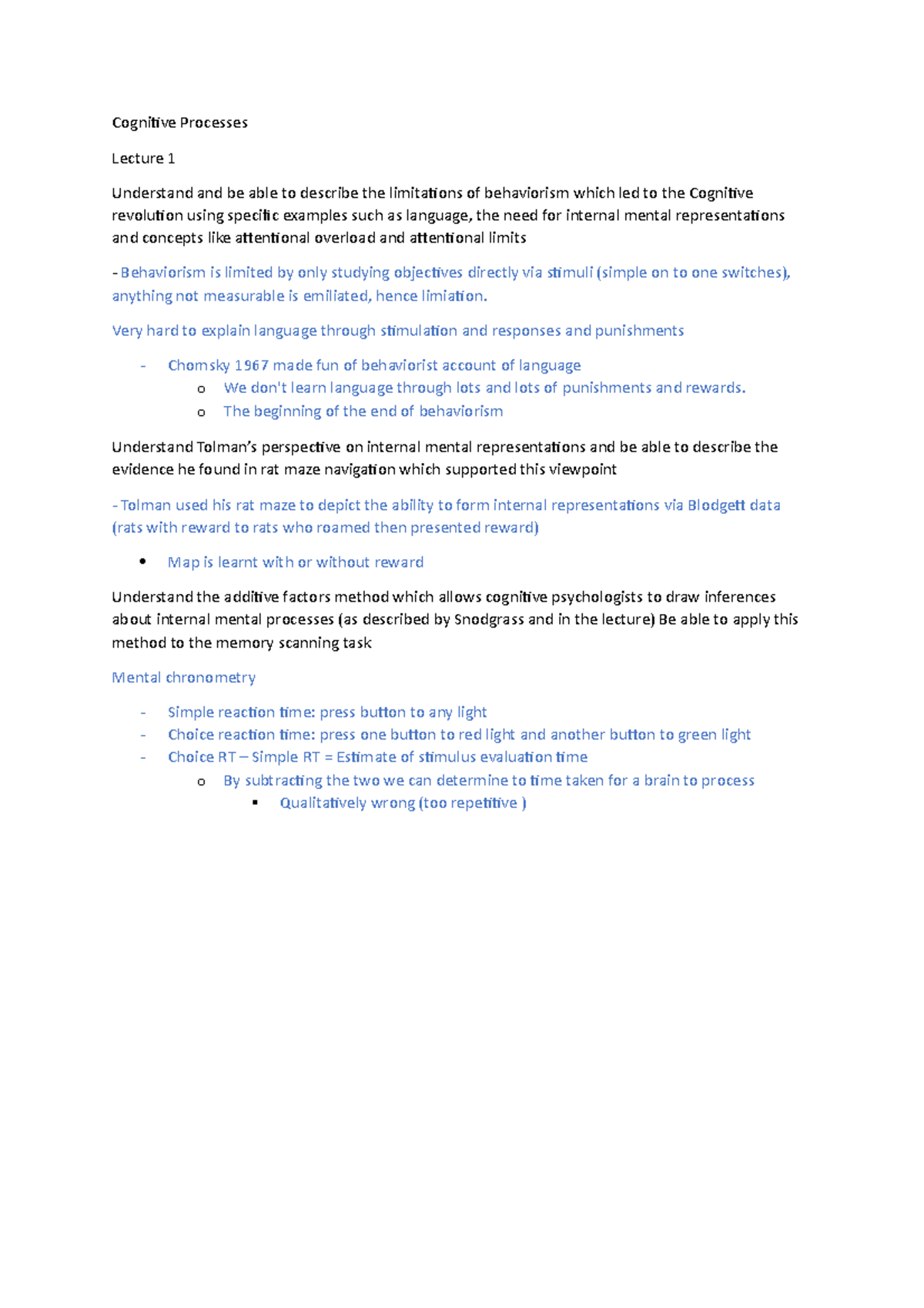 Cp The First 6 Weeks Of Notes Based On Unit Outline Cognitive Processes Lecture 1 Understand