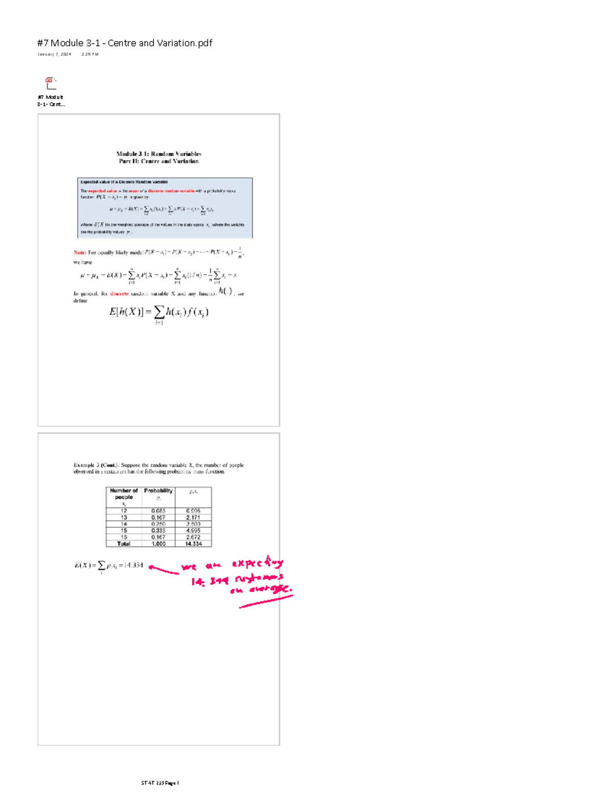Completed Lecture #7 - STATS 141/151 - #7 Module 3-1 - Cent... #7 ...