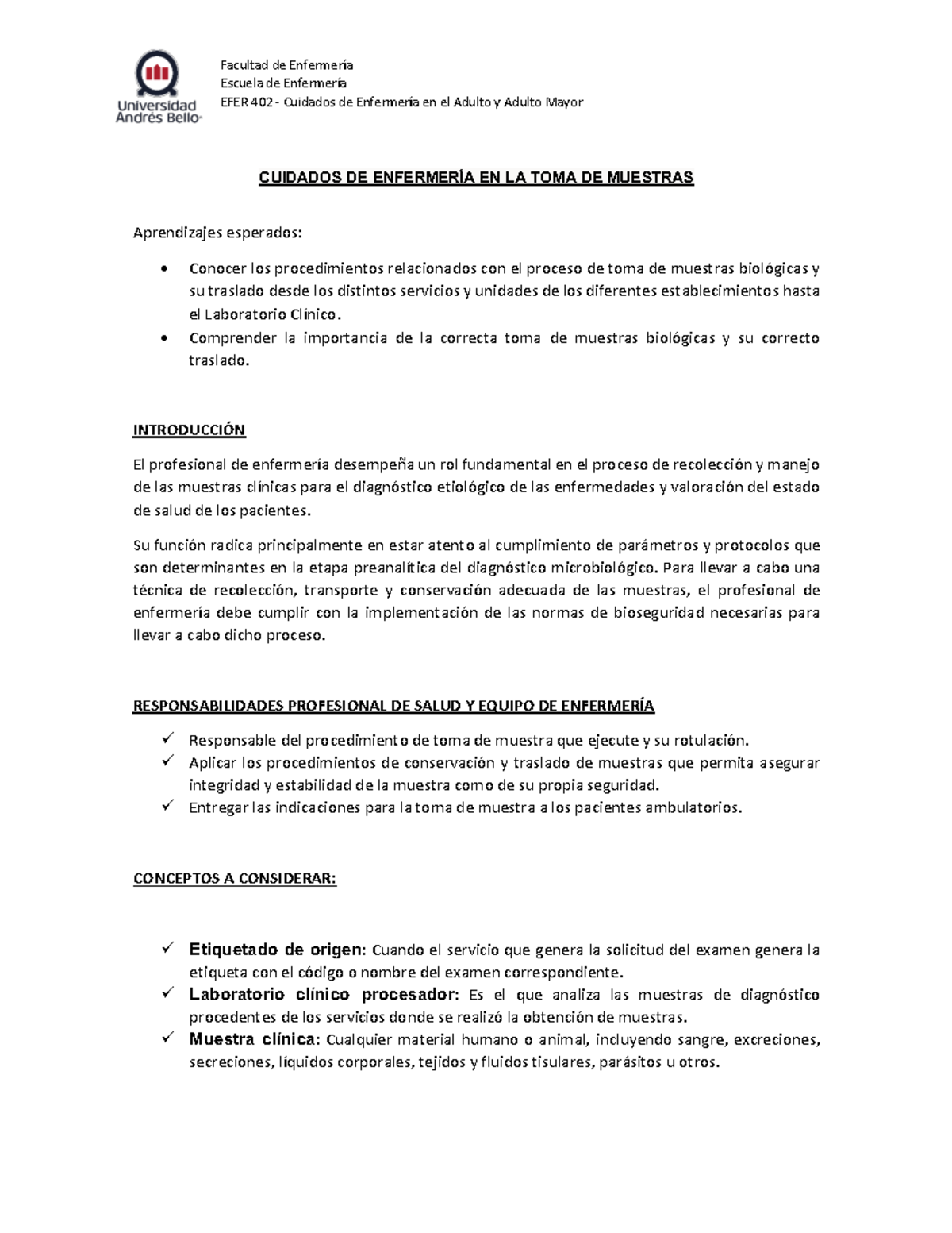 Guía laboratorio Cuidados de enfermería toma de muestras - Escuela de ...