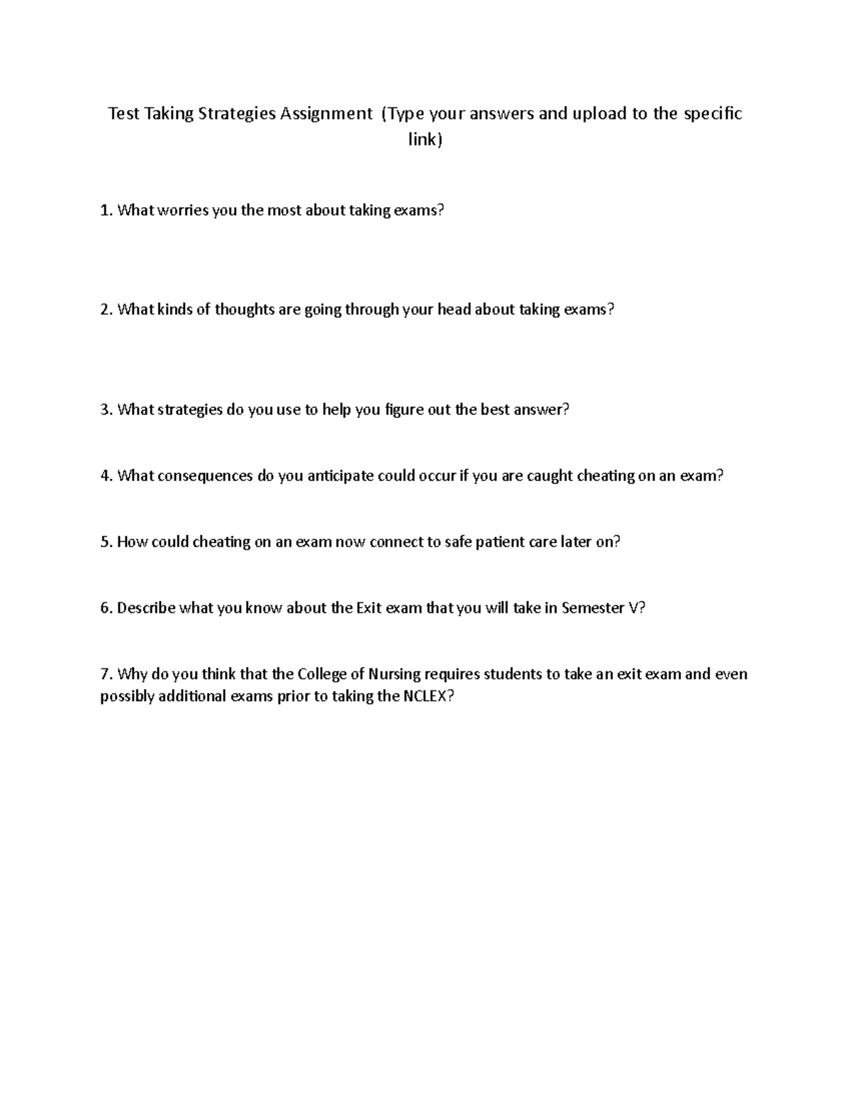 Test Taking Strategies Assignment - Studocu