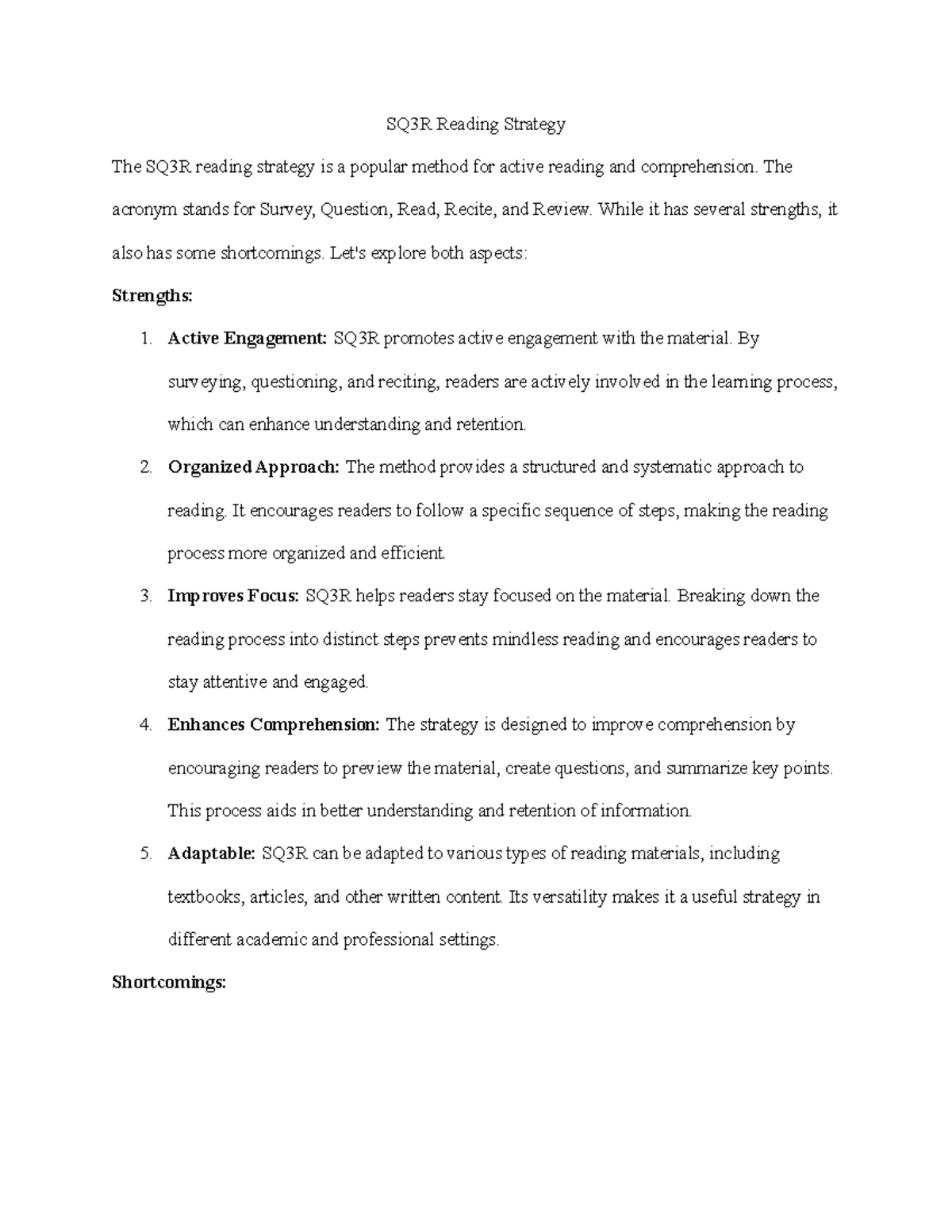 SQ3R Reading Strategy - Download - SQ3R Reading Strategy The SQ3R ...