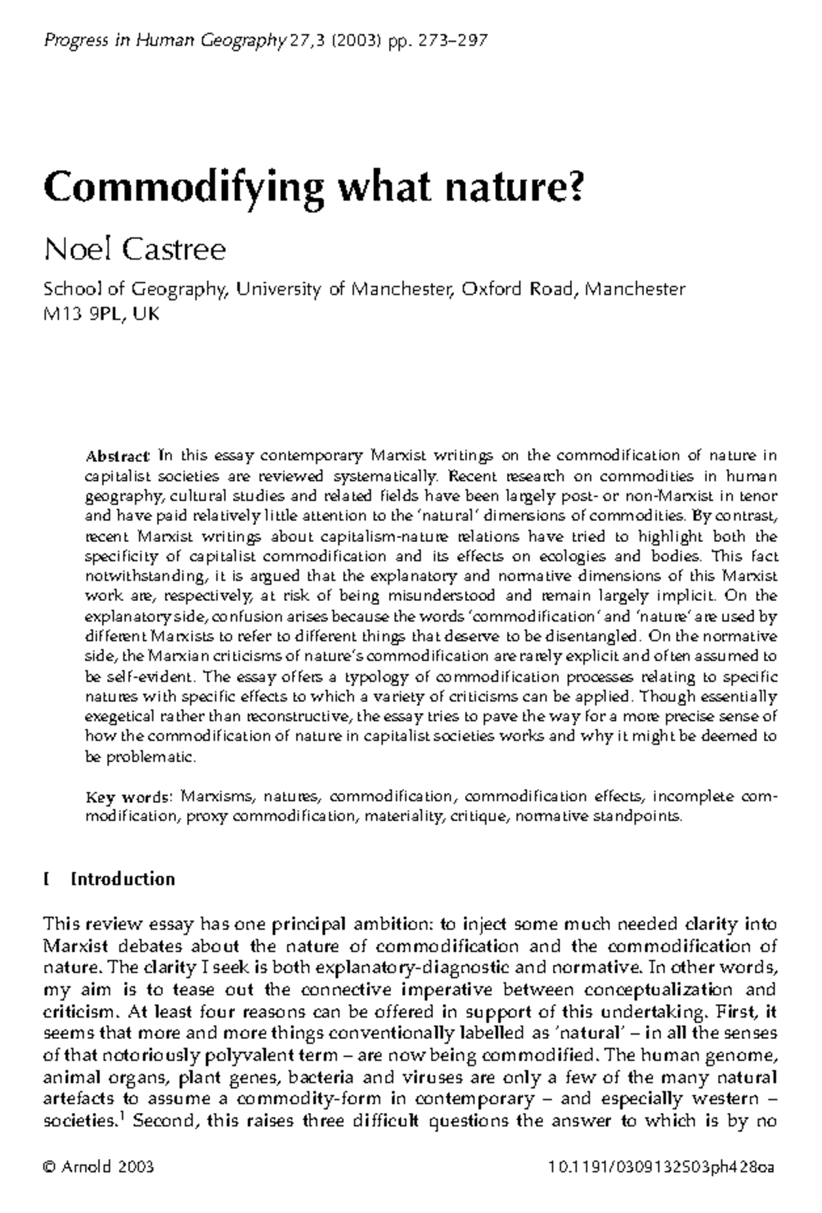 Castree, N. (2003 ) Commodifying what nature - Commodifying what nature ...