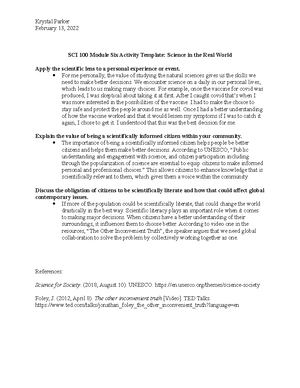 SCI 100 Module Five Activity Template - SCI 100 Module Five Activity ...