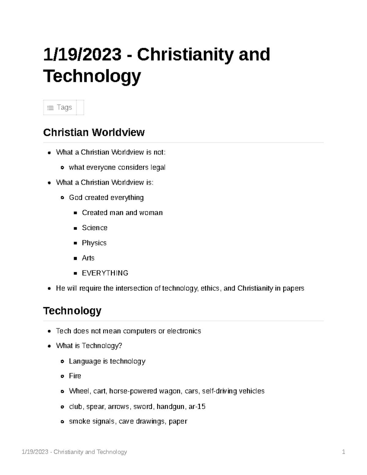 1192023 - Christianity and Technology (Ideas for Class Papers) - 1/19 ...