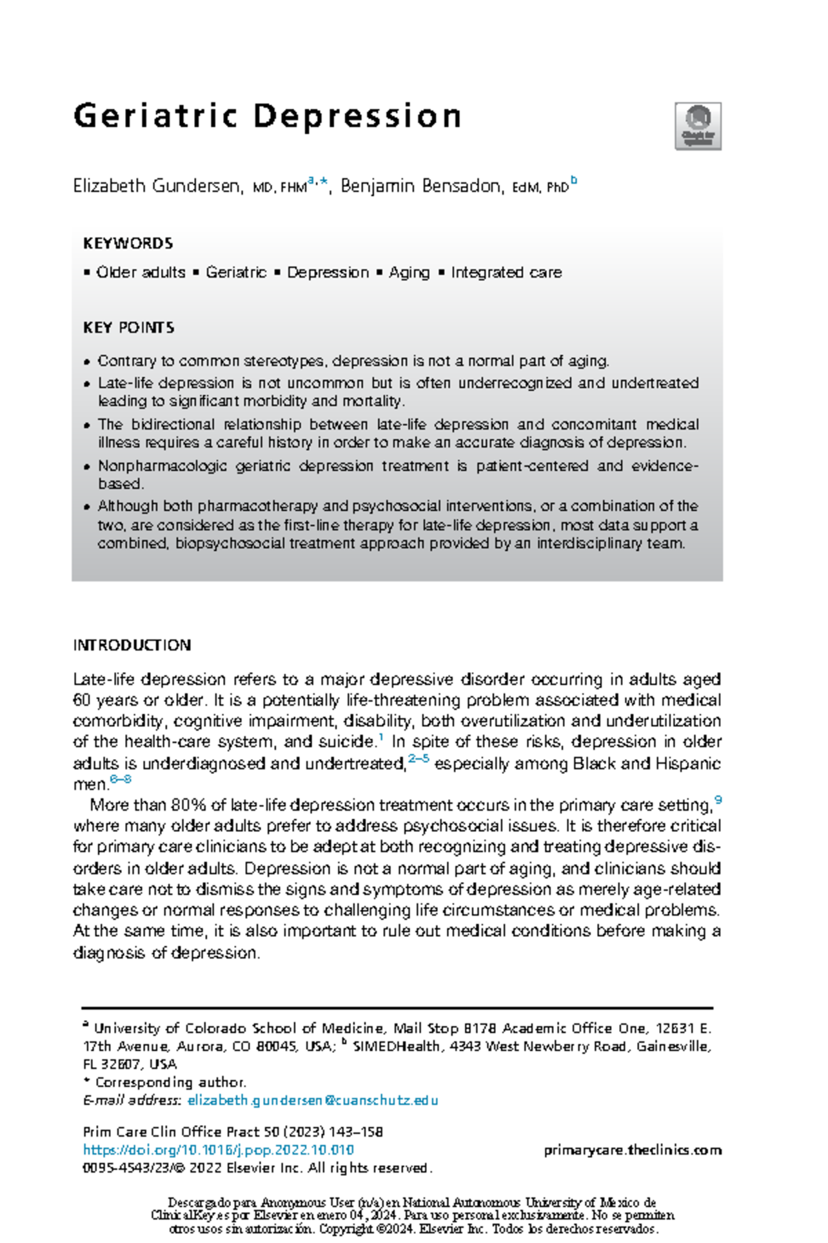 1-s2 - G e r i a t r i c D e p res s i o n Elizabeth Gundersen, MD, FHM ...