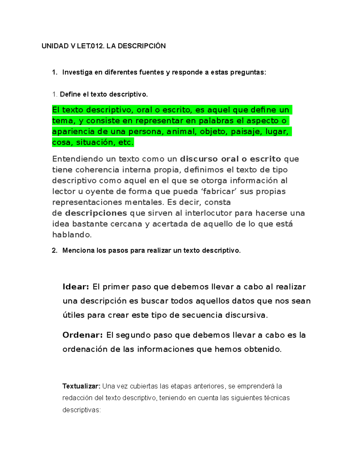 La descripcion Let - Describir es explicar, de manera detallada y ...