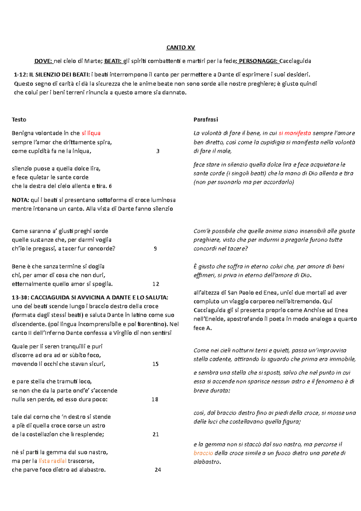 Canto XV- Divina commedia - Paradiso - lingue e letterature straniere ...