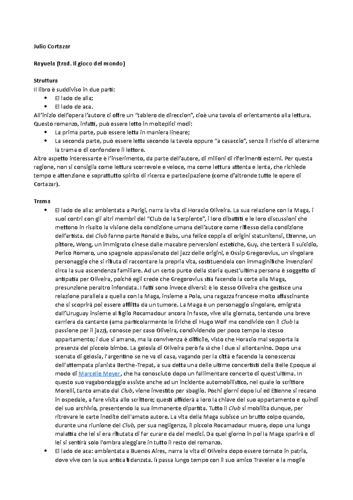 Rayuela - Riassunto del romanzo - Julio Cortazar Rayuela (trad. Il ...
