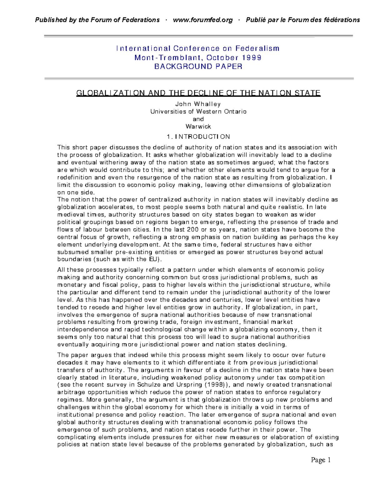 Globalization and the Decline of the Nation State - International ...