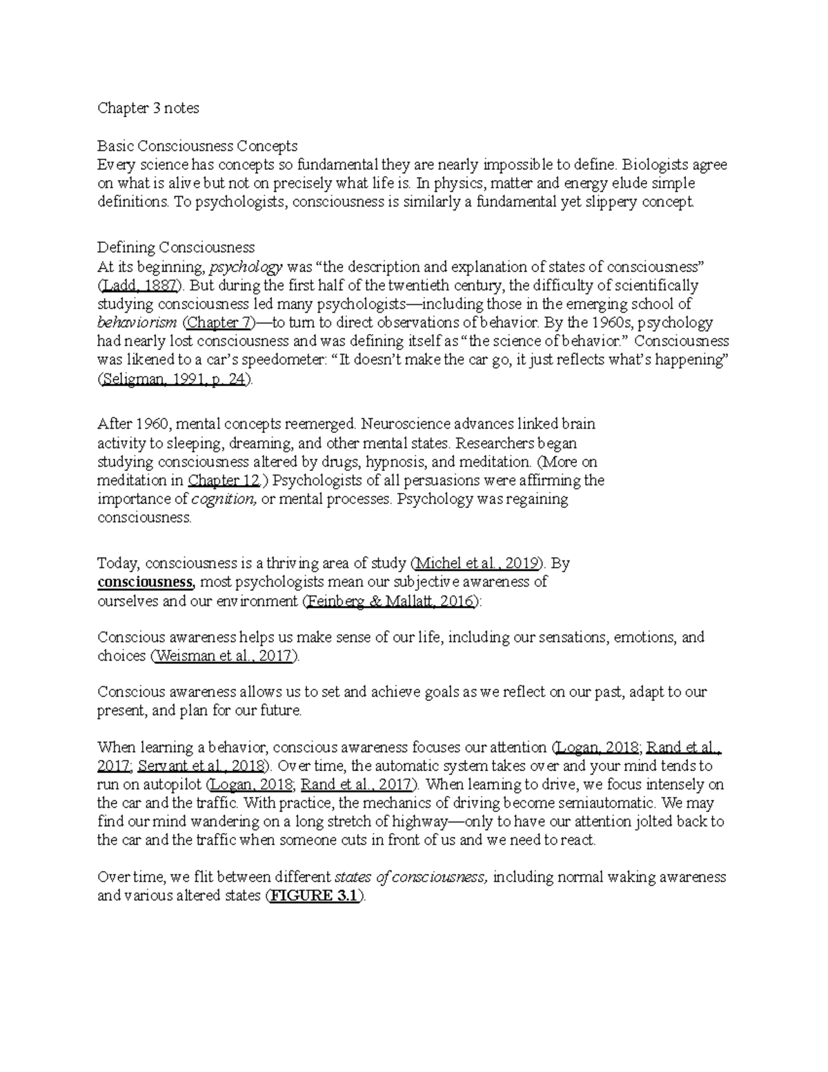 Chapter 3 notes - Dr. Ludwig - Chapter 3 notes Basic Consciousness ...