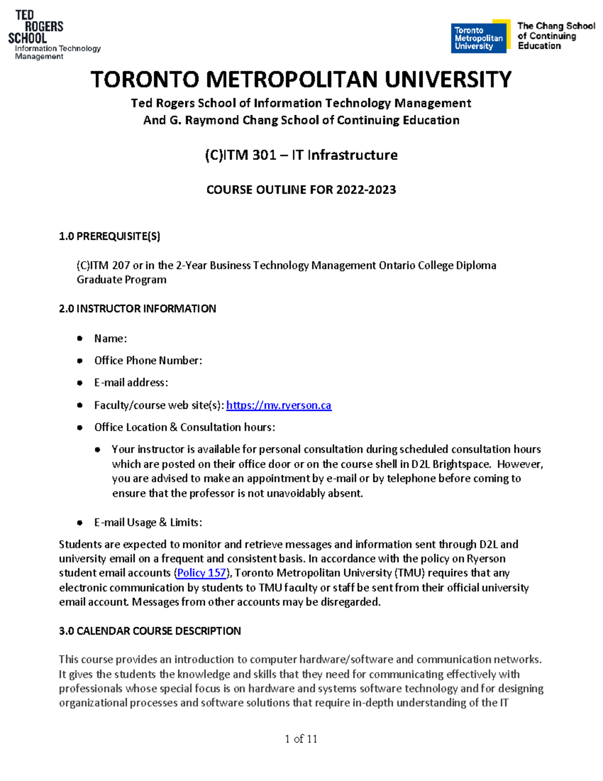 ITM 301 - SYllabus - TORONTO METROPOLITAN UNIVERSITY Ted Rogers School ...