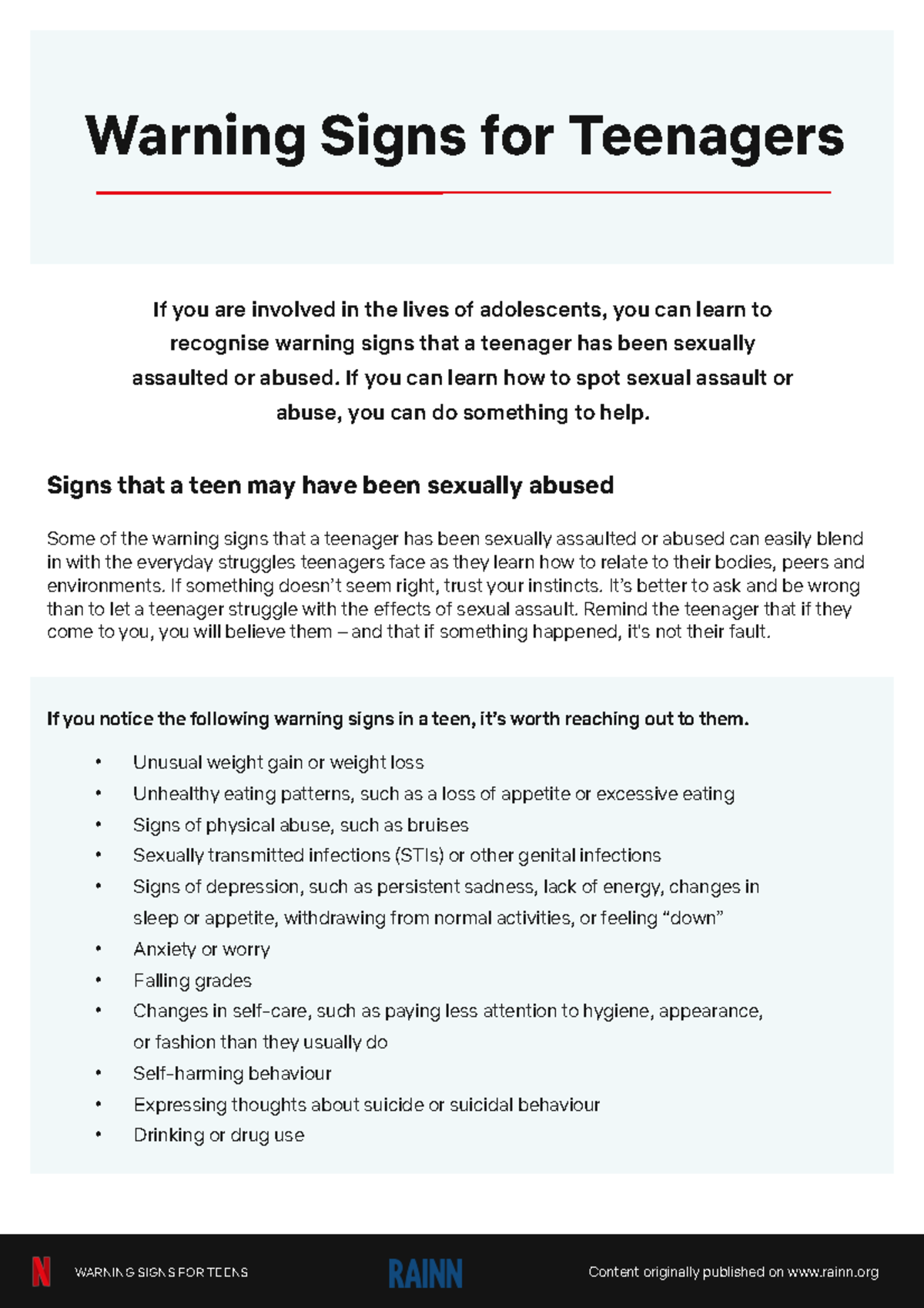 EN Sexual Violence Warning Signs For Teens - If you are involved in the ...