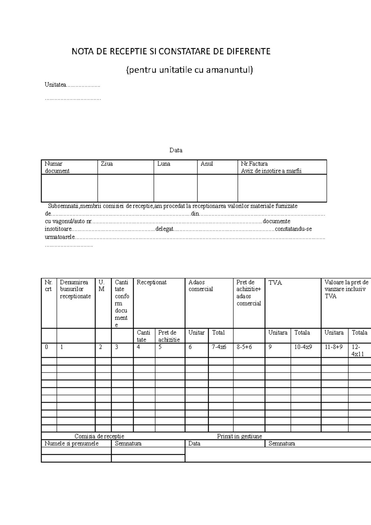 NOTA%20DE%20 Receptie - NOTA DE RECEPTIE SI CONSTATARE DE DIFERENTE ...